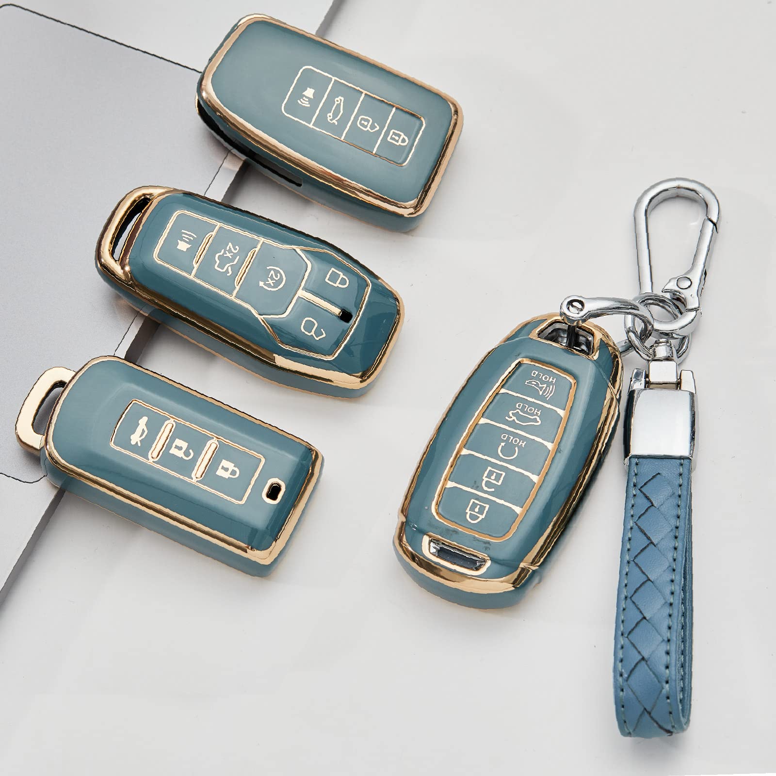 Aideco TPU Key fob Cover Compatible with Hyundai Genesis GV80 GV90 G70 G80 G90 GV70 Accessories Smart 6 Buttons Keychains (Blue)