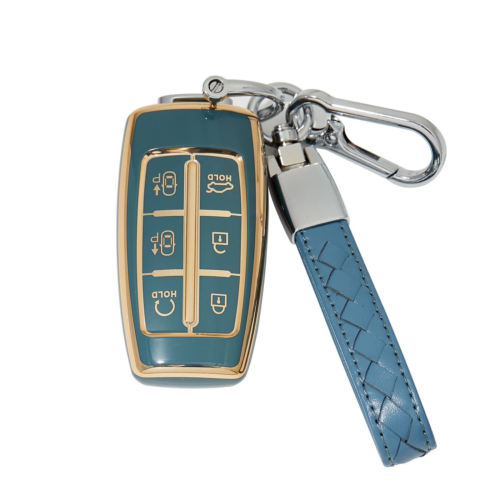 Aideco TPU Key fob Cover Compatible with Hyundai Genesis GV80 GV90 G70 G80 G90 GV70 Accessories Smart 6 Buttons Keychains (Blue)
