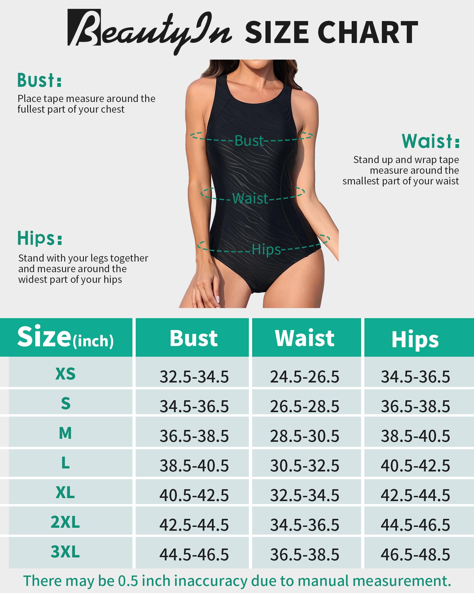 beautyin Black One Piece Swimsuits for Women Pro Training Racerback Slimming Bathing Suit