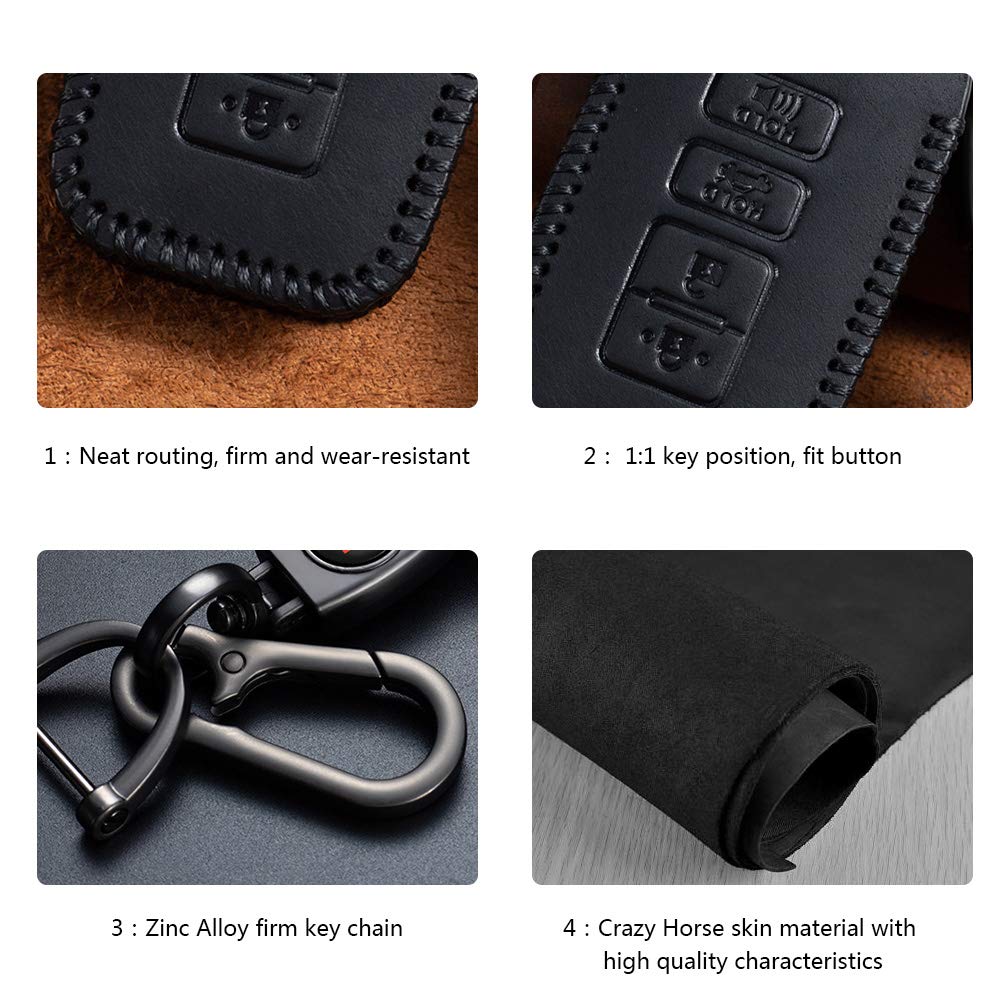Compatible with Lexus Key Fob Cover with Keychain Genuine Leather 360 Degree Protection Key Shell Case for RX ES GS LS NX RS GX LX RC LC Keyless Smart Key Fob Shell,Keychains Accessories,black1