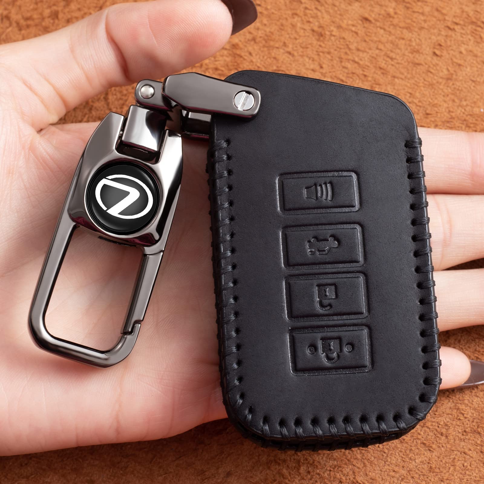 Compatible with Lexus Key Fob Cover with Keychain Genuine Leather 360 Degree Protection Key Shell Case for RX ES GS LS NX RS GX LX RC LC Keyless Smart Key Fob Shell,Keychains Accessories,black1