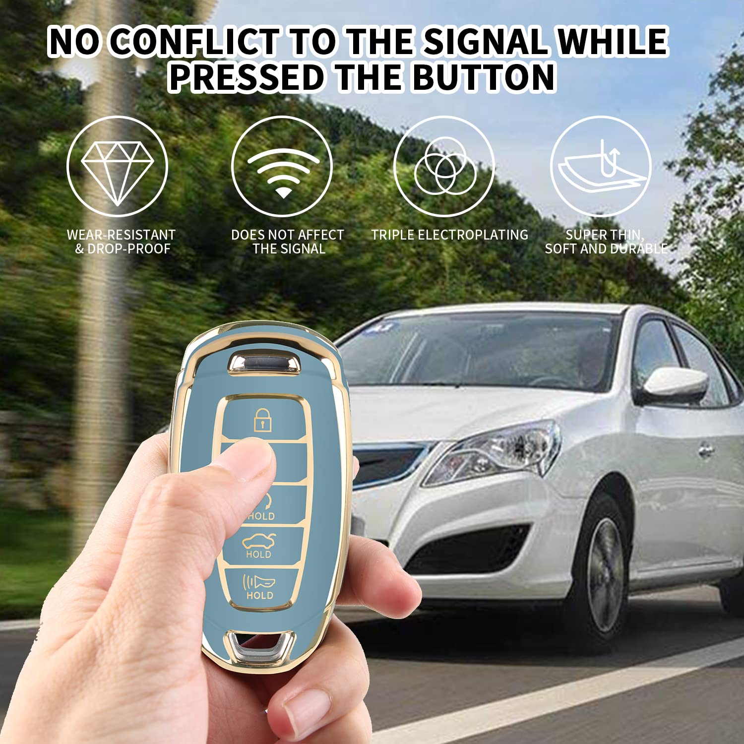 MILD EAST For Hyundai Palisade Elantra Key fob Cover Case with Keychain Smart 5 Button TPU Protector Keyless Remote Holder