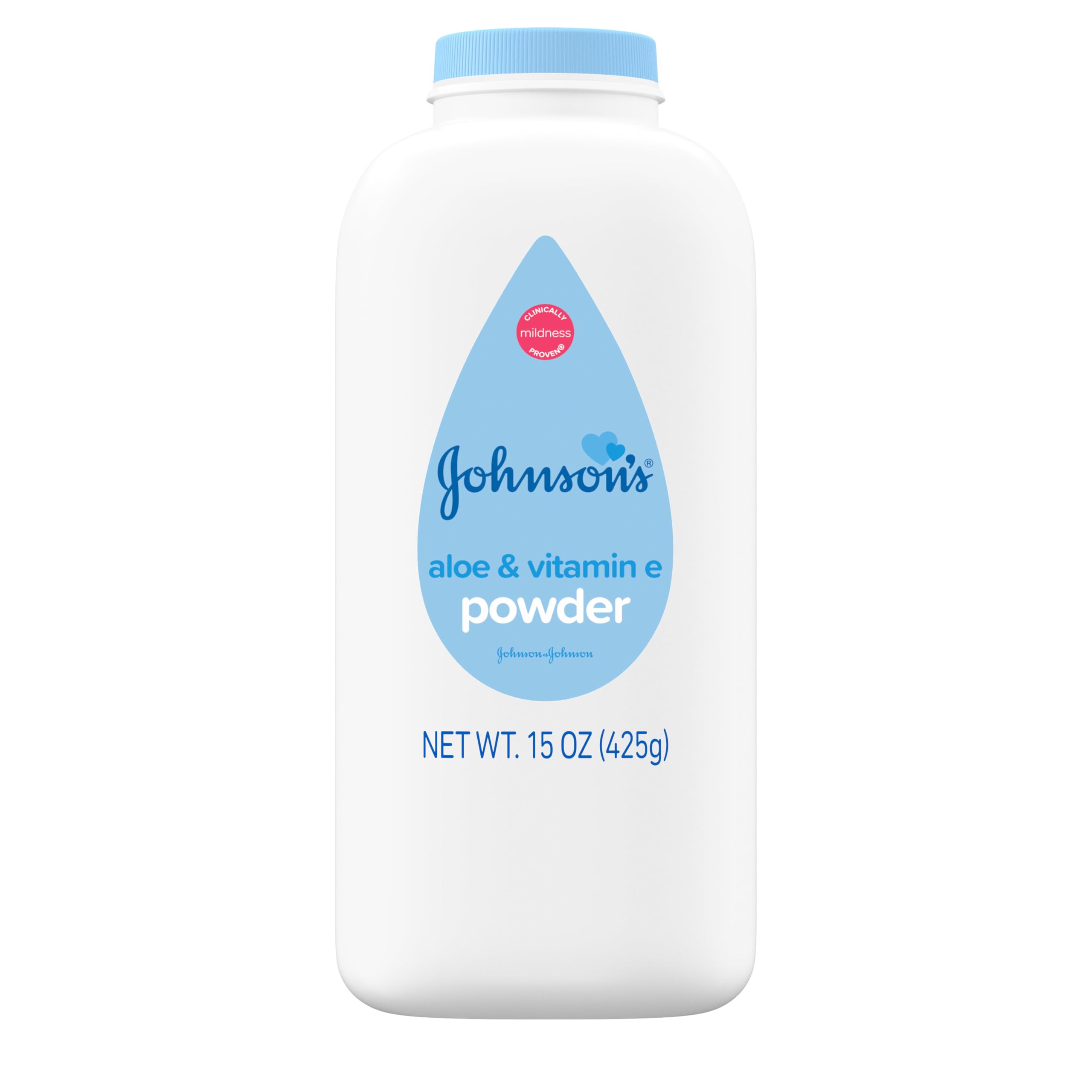 Johnson's Baby Powder, Naturally Derived Cornstarch with Aloe & Vitamin E for Delicate Skin, Hypoallergenic and Free of Parabens, Phthalates, and Dyes for Gentle Baby Skin Care, 15 oz