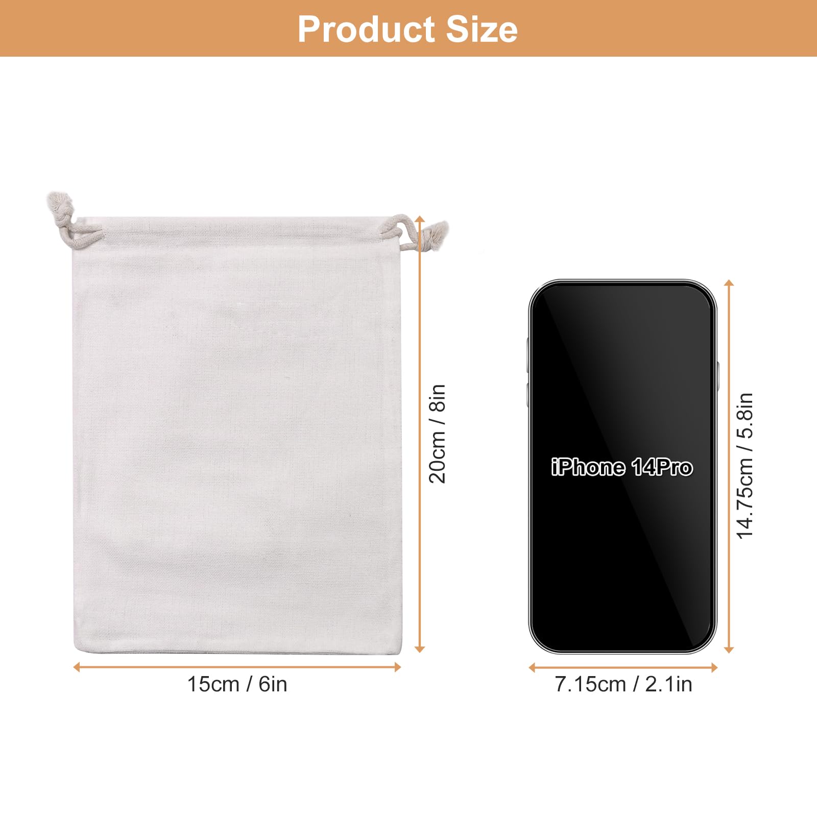 SumDirect 20Pcs Cotton Muslin Bags,White Small Lightweight Gift Bags Breathable Pouches with Drawstring Reusable Packing Storage Bags for Wedding, Party, Birthday (6x8inch)