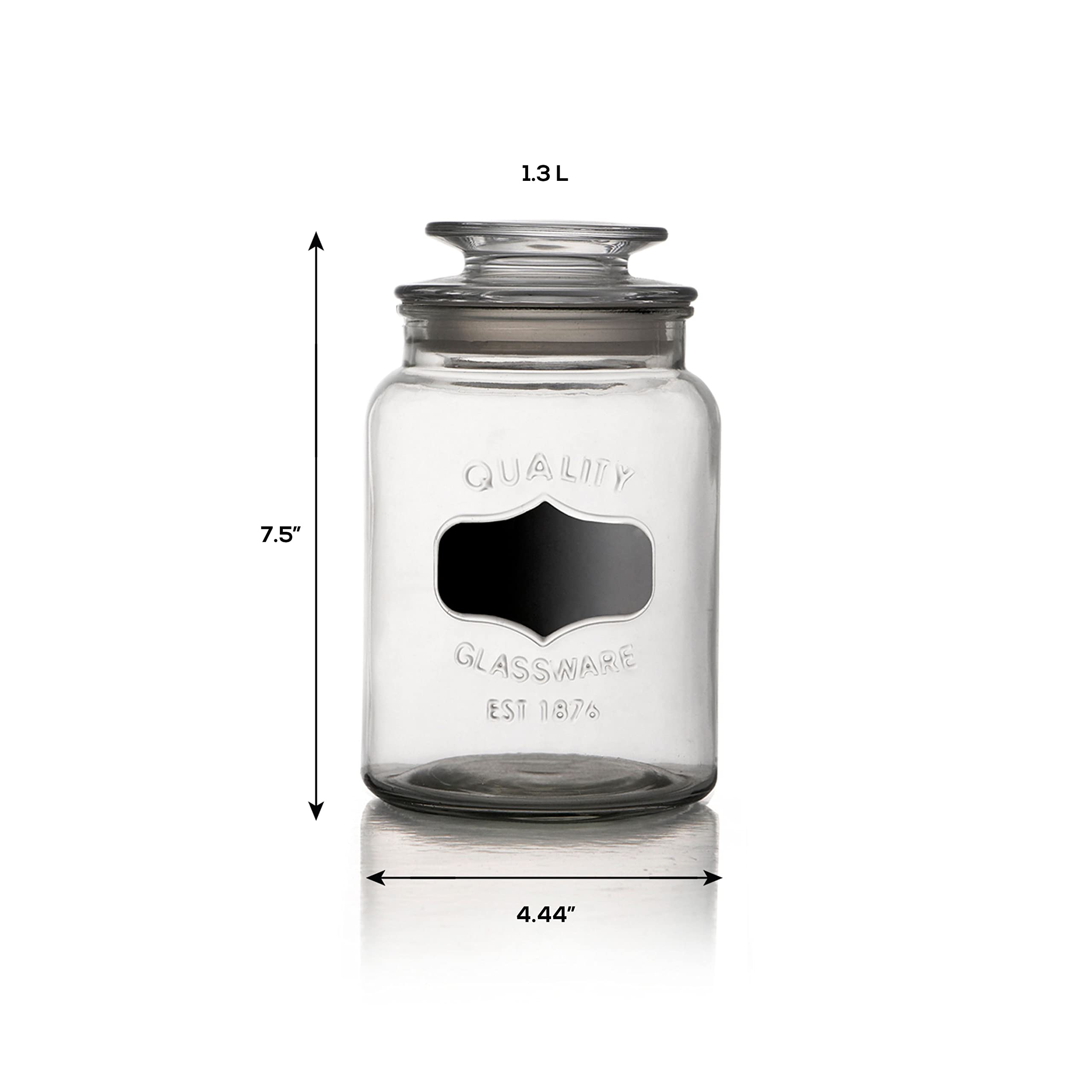 American Atelier Canister Set 3-Piece Glass Jars in 33oz, 44oz & 60oz Chic Retro w/ Airtight Lids, Chalkboard, for Cookies, Candy, Coffee, Flour, Sugar, Rice, Pasta, Cereal & More, Clear