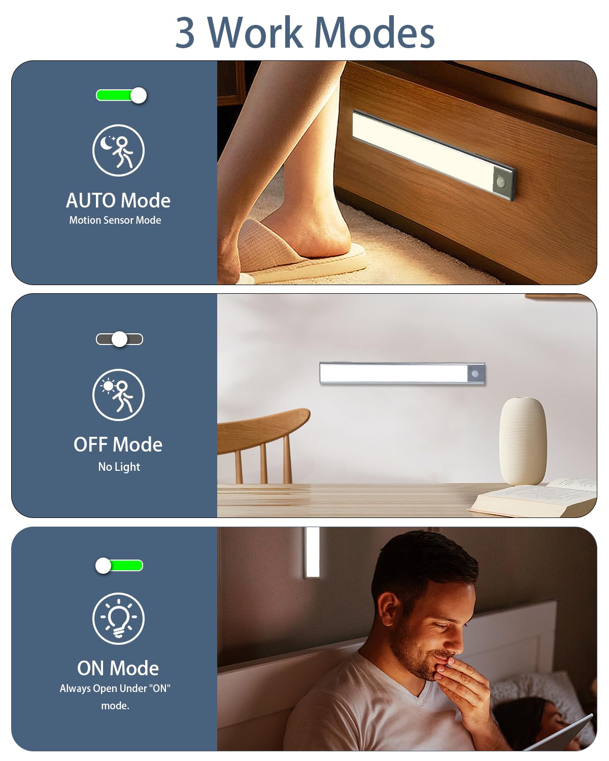 9in Motion Sensor Under Cabinet Lights Wireless, 1500mAh Battery Operated Counter Light Rechargeable Type-C USB,Ultra Thin Cabinet Lighting for Kitchen,Bedroom,Stair,Wardrobe,Cupboard(Warm White) 2Pcs