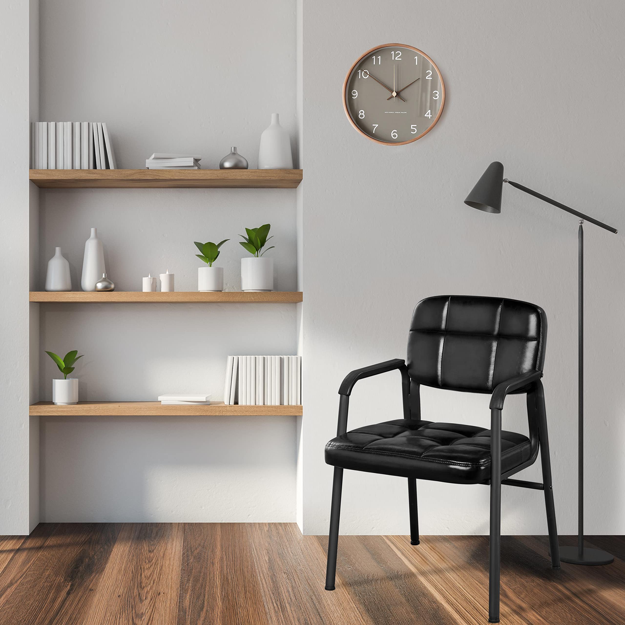 Yaheetech Pack of 6 Office Guest Reception Chair Mid Back PU Leather Task Chair for Waiting Room with Armrest and Lumbar Support, Metal Frame, Black