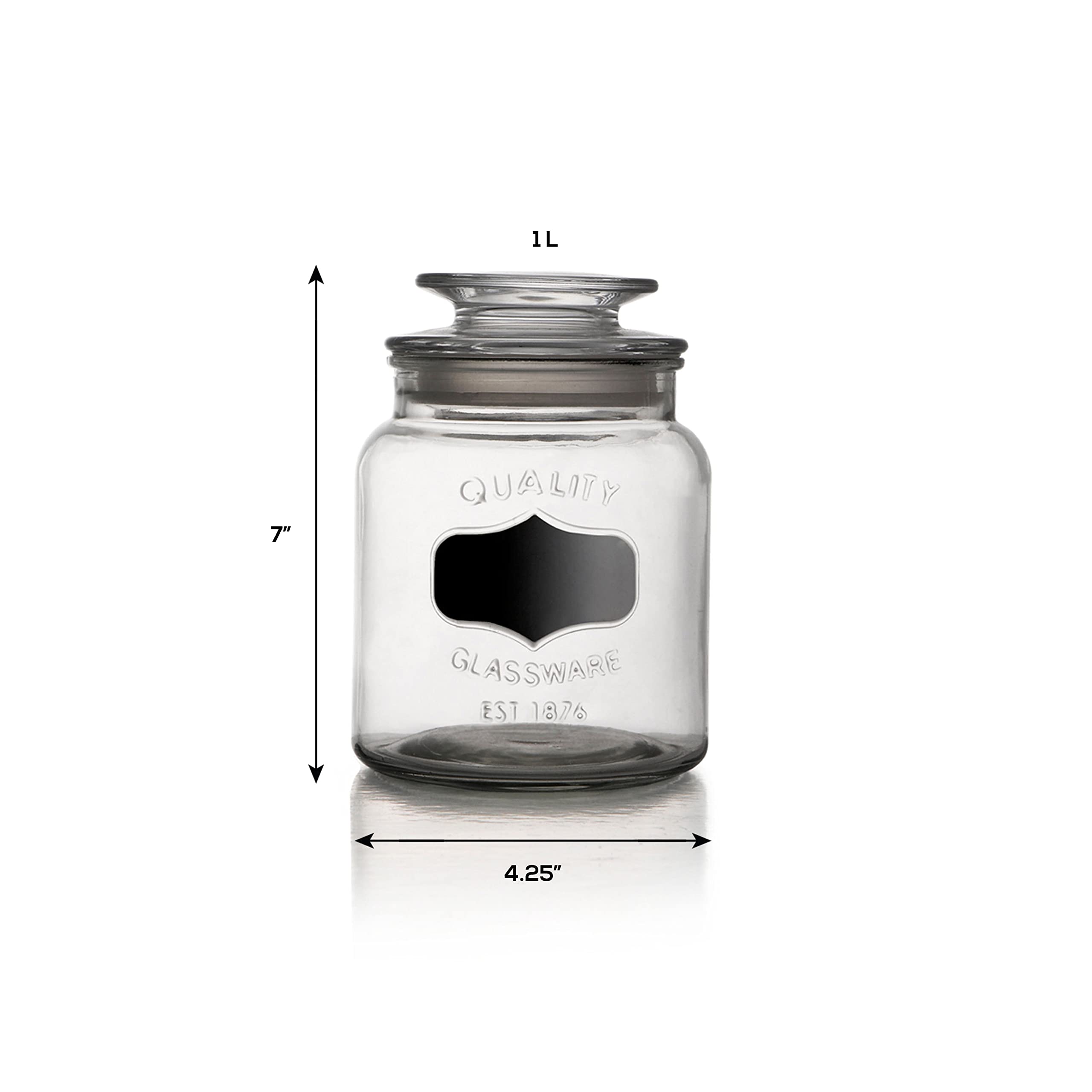 American Atelier Canister Set 3-Piece Glass Jars in 33oz, 44oz & 60oz Chic Retro w/ Airtight Lids, Chalkboard, for Cookies, Candy, Coffee, Flour, Sugar, Rice, Pasta, Cereal & More, Clear
