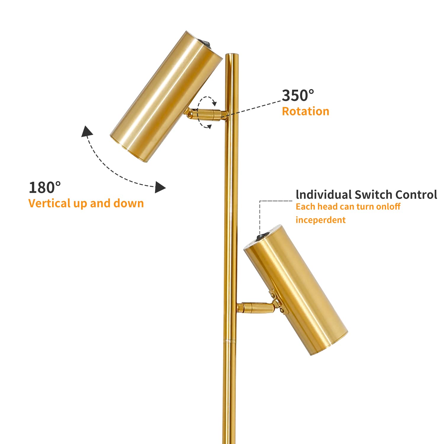 Hsyile Lighting KU300211 Cozy Elegant Modern Creative Bedroom & Living Room Floor Lamp,Tall Pole Uplight for Office - with Bulb - Brass Finish - Adjustable Tree Floor Lamp with 2 Bulbs