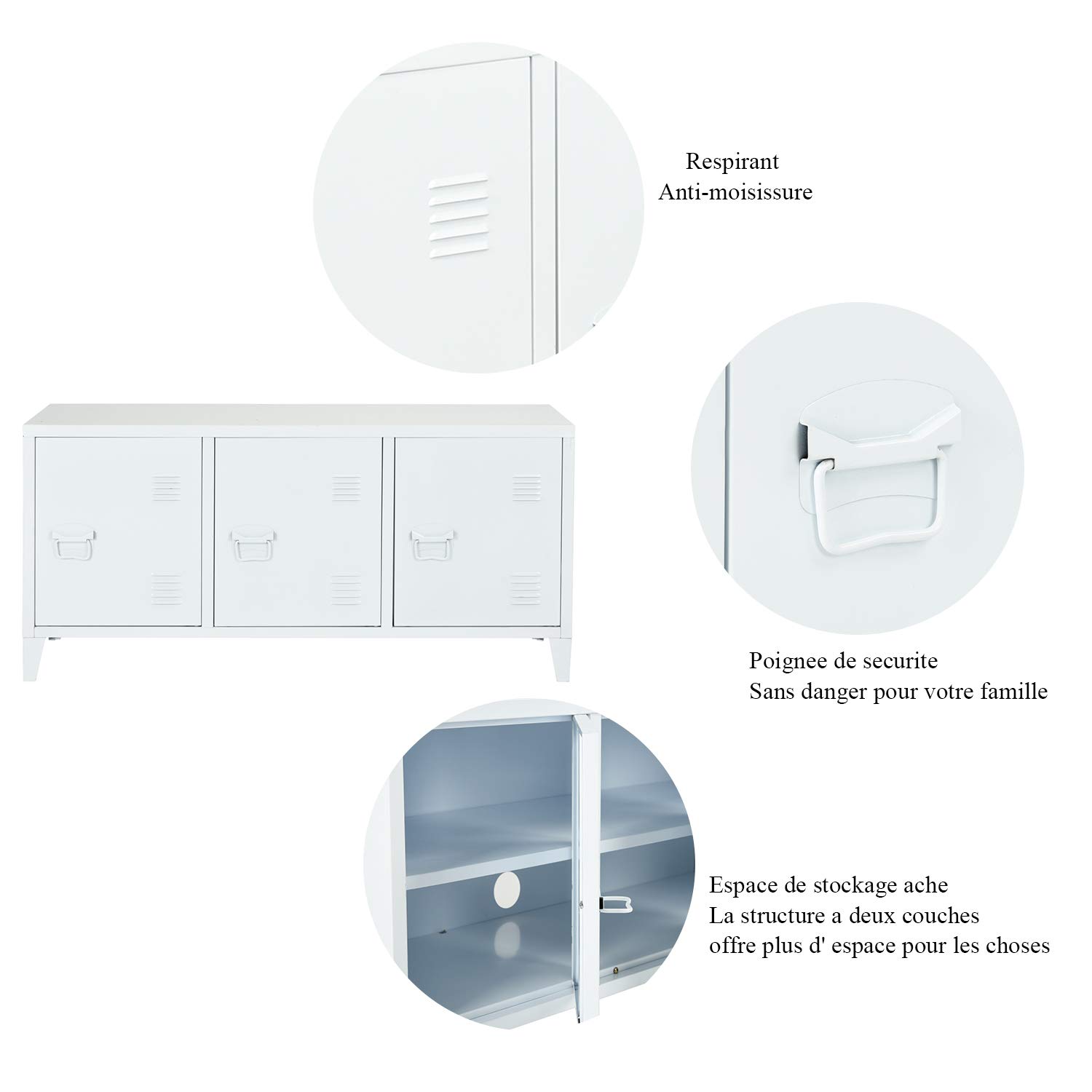 HouseinBox Office File Storage Metal Cabinet 3 Door Cupboard Locker Organizer Console Stand 3-in-1,Black (White)