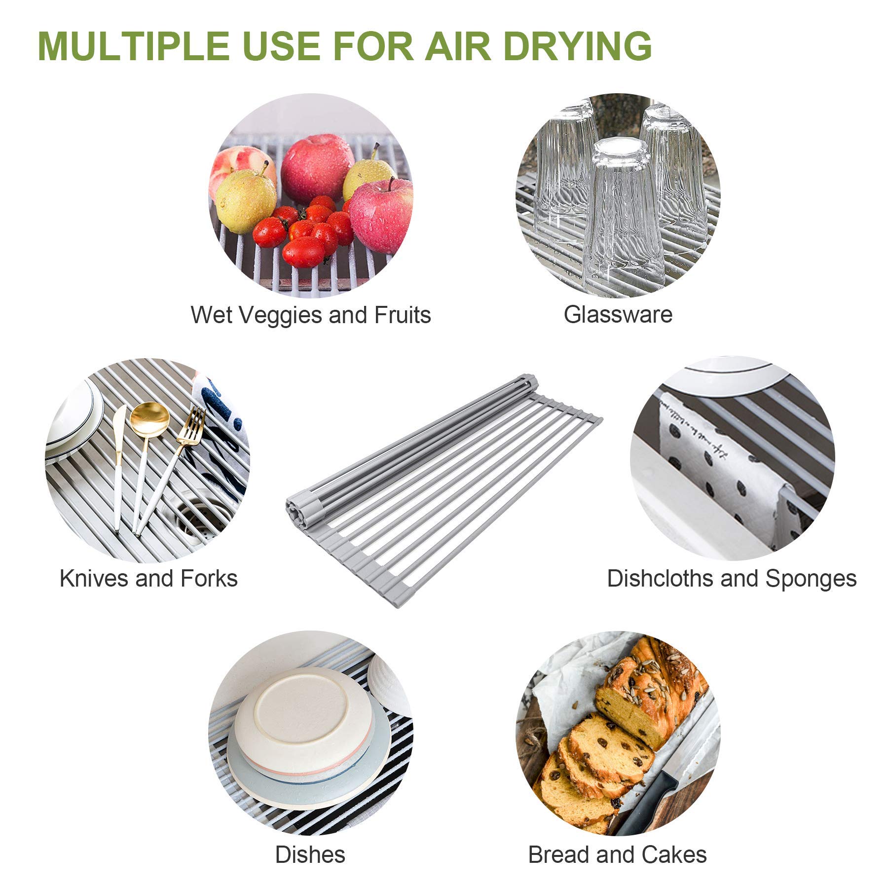 VIPointStar Roll Up Dish Drying Rack Over Sink, 17 X 13IN, Sink Rack Cover, Food Grade & BPA Free Silicone Over Sink Foldable Dish Rack, Dish Drying Rack for RV Sink Cover/Kitchen, Easy Clean