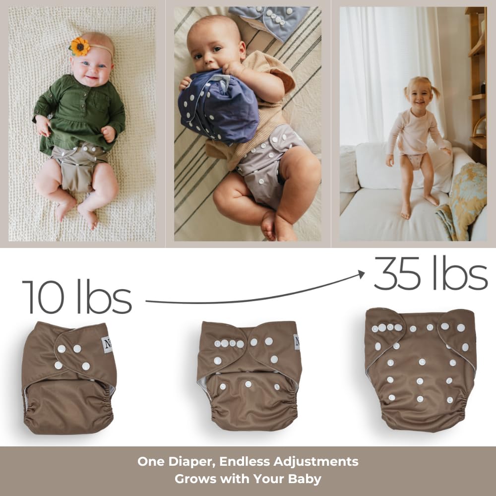 Harlow Baby Cloth Pocket Diapers 7 Pack, 7 Bamboo Inserts, 1 Wet Bag by Nora's Nursery