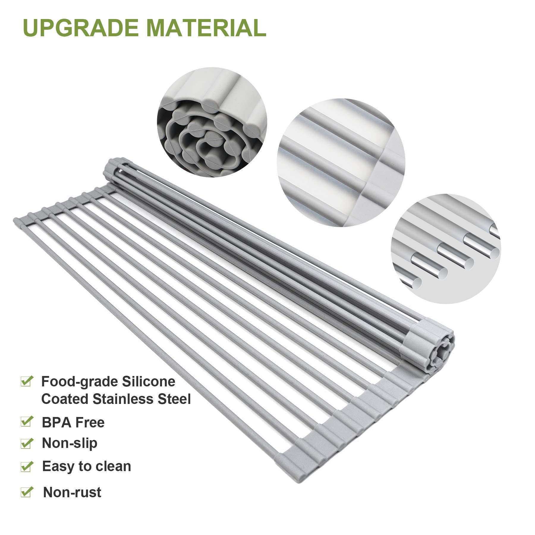 VIPointStar Roll Up Dish Drying Rack Over Sink, 17 X 13IN, Sink Rack Cover, Food Grade & BPA Free Silicone Over Sink Foldable Dish Rack, Dish Drying Rack for RV Sink Cover/Kitchen, Easy Clean