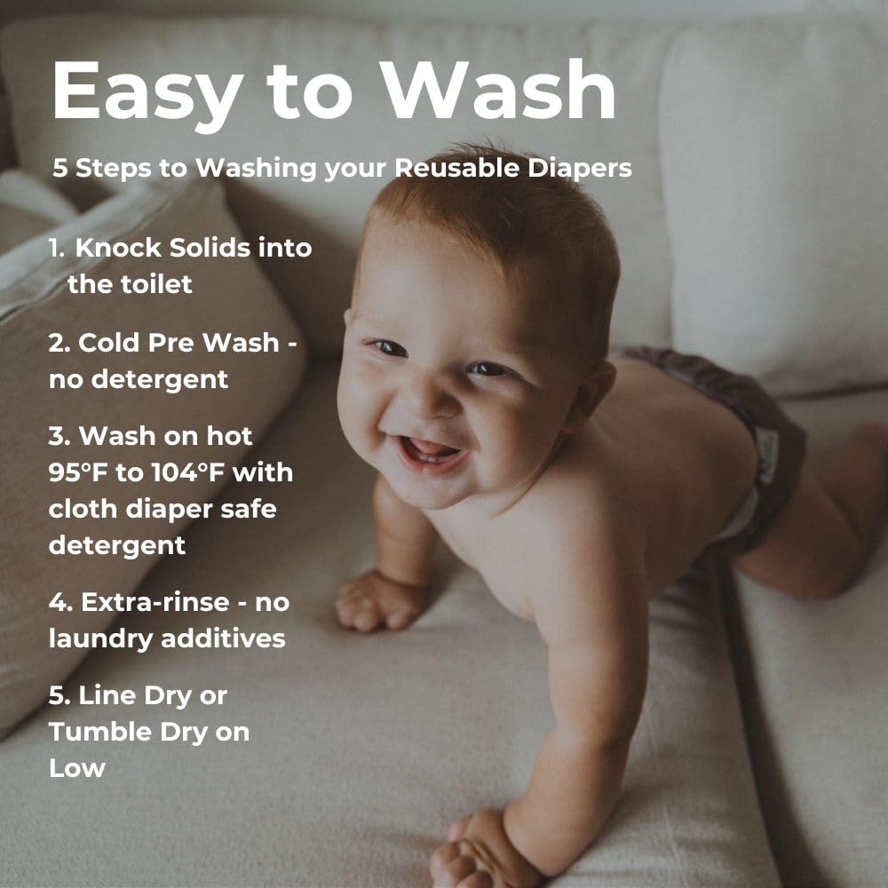Harlow Baby Cloth Pocket Diapers 7 Pack, 7 Bamboo Inserts, 1 Wet Bag by Nora's Nursery