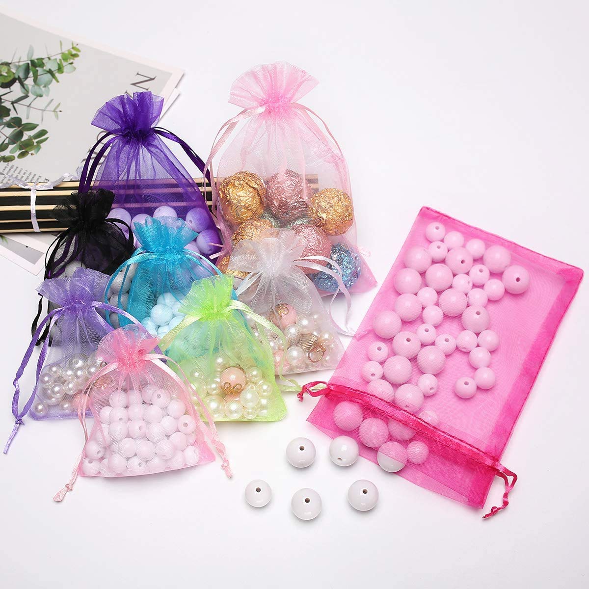 AKStore 100Pcs 2.8"x3.6"(7x9cm) Sheer Drawstring Organza Jewelry Pouches Wedding Party Christmas Favor Gift Bags (Black)