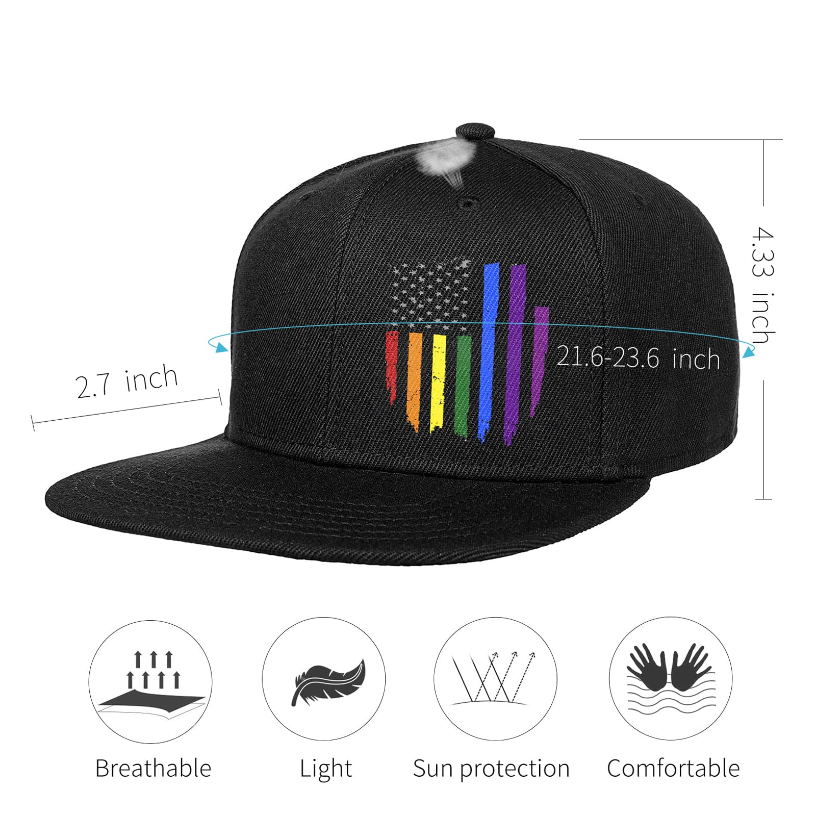 LGBTQ Accessories Pride Gay Stuff Rainbow Snapback Hats for Men Flat Bill Adjustable Baseball Cap Trucker Dad Hat Black Gifts