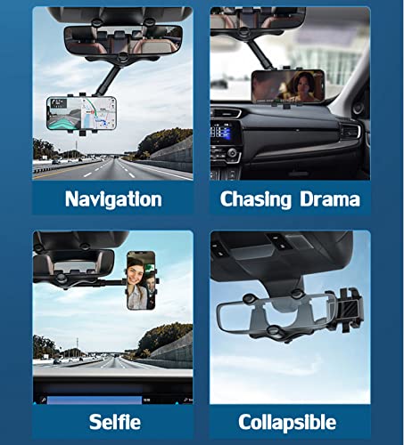 360°Rotatable and Retractable Car Phone Holder, Car Rearview Mirror Bracket, Multifunctional Adjustable Phone Holder, Universal Phone Navigation GPS Holder for All Mobile