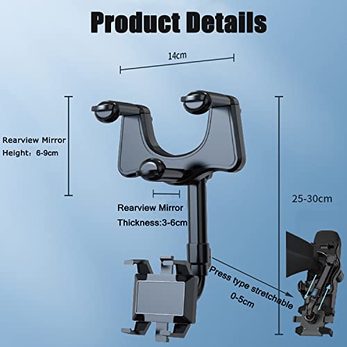 360°Rotatable and Retractable Car Phone Holder, Car Rearview Mirror Bracket, Multifunctional Adjustable Phone Holder, Universal Phone Navigation GPS Holder for All Mobile
