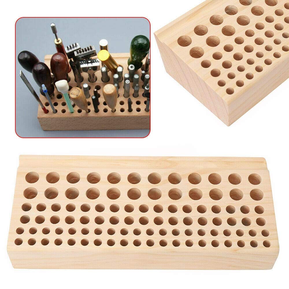 Leather Craft Working Tool Holder Rack, 98 Holes Leather Crafting Tool Wooden Holder Storage Box Rack Organizer