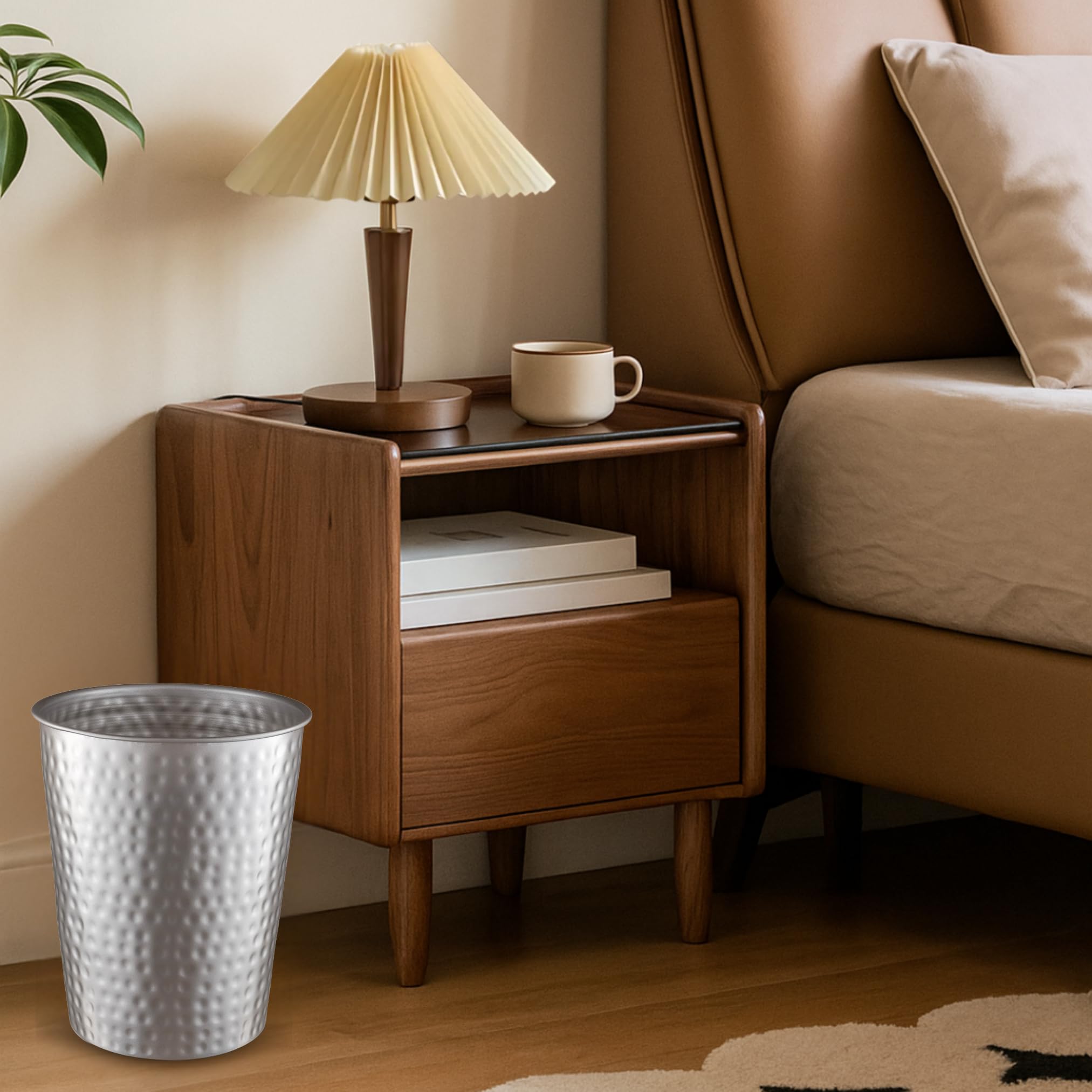 Monarch Abode Matte Black Metal Wastebasket Trash Can, Hand Hammered, Bathroom Decor