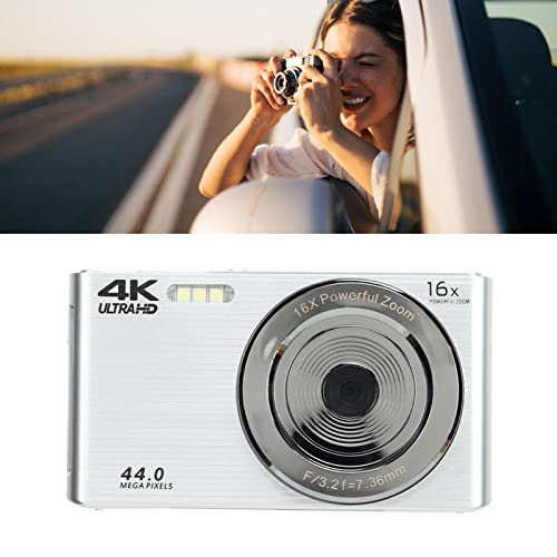16X Digital Zoom Camera, Easy to Use Built in Fill Light Shock Proof 2.8in Screen 4K HD Camera 44MP Plastic Housing for Recording (Silver)