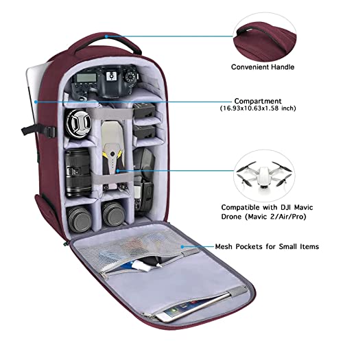 MOSISO Camera Backpack, DSLR/SLR/Mirrorless Photography Camera Bag 15-16 inch Waterproof Hardshell Case with Tripod Holder&Laptop Compartment Compatible with Canon/Nikon/Sony, Wine Red