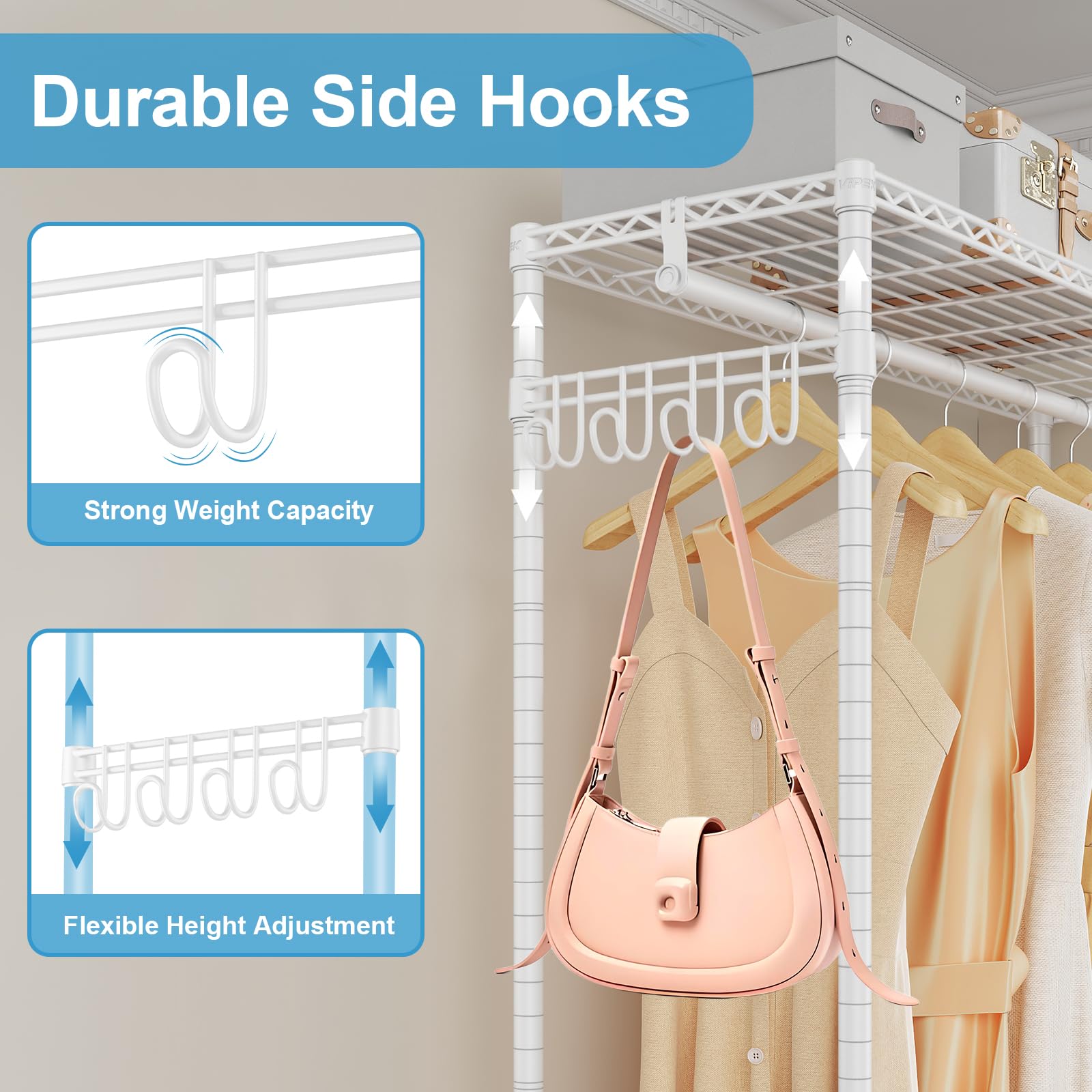 VIPEK R1C Portable Closet with Cover - Heavy Duty Freestanding Clothes Rack with Wheels & Hanging Rod, White with Gray Cover