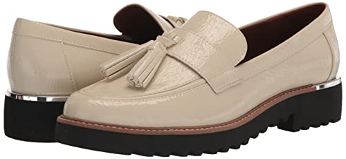 Franco Sarto Womens Carolynn Lug Sole Loafer with Tassel Detail, Putty White Patent, 9.5