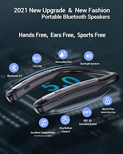 Bluenin Bluetooth Speaker Portable Bluetooth Speakers Wearable Neckband Bluetooth Speakers, Wireless Collar Speaker CVC 8.0 Noise Cancelling 3D Sound Personal Sport Speaker with Mic(Black)