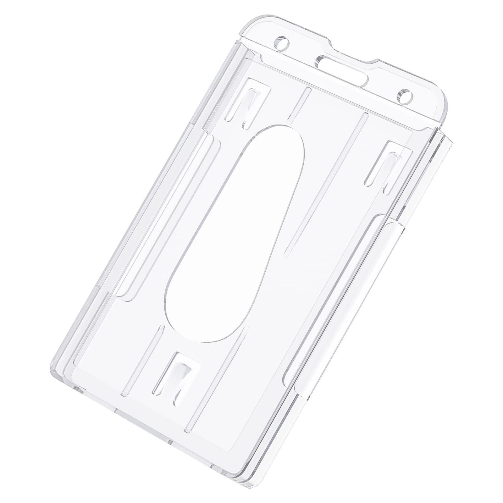 Pawfly Vertical 2-Card Badge Holder with Thumb Slot Hard Transparent PC Case Protector for Office School IDs Credit Cards Driver’s Licenses and Passes, 2 Pack