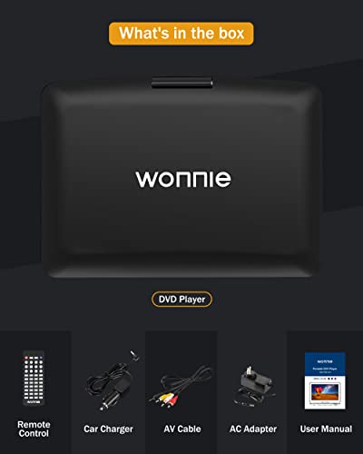 WONNIE 17.9’’ Large Portable DVD/CD Player with 6 Hrs 5000mAH Rechargeable Battery, 15.4‘’ Swivel Screen,1366x768 HD LCD TFT, Regions Free, Support USB/SD Card/ Sync TV , High Volume Speaker