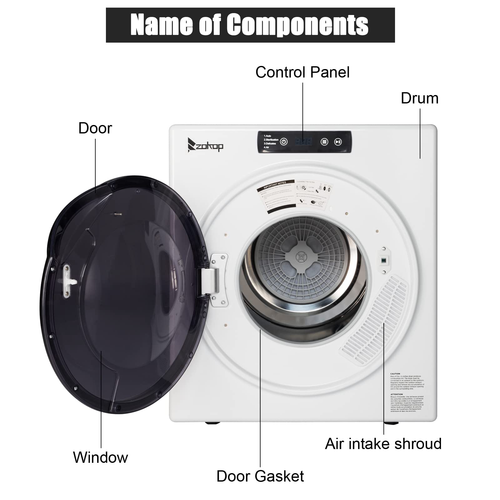 Winado Portable Clothes Dryer 11 lbs Capacity, 3.5 cu.ft Compact Laundry Dryer, w/LCD Display, Stainless Steel Drum, Exhaust Pipe for Apartment Home Dorm 110V 1300W