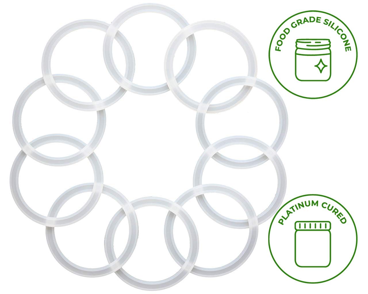 Platinum Silicone Sealing Rings Gaskets for Leak Proof Mason Jar Lids (10 Pack, Wide Mouth)