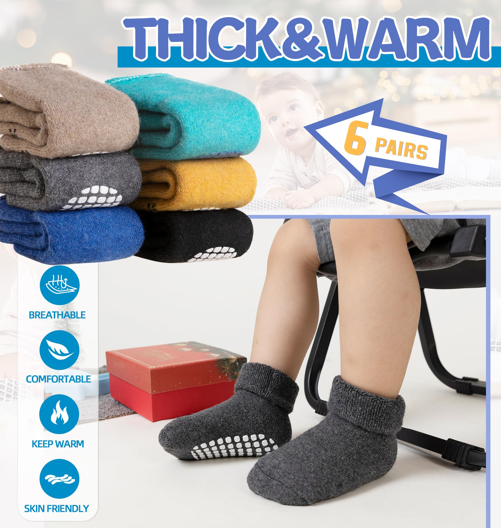 Kids Baby Boy Girls Wool Socks Thick Animal Stripe Winter Soft Warm Thermal Child Toddler Boot Cozy Crew Socks 6 Pairs (Bear, 3-5 Years)