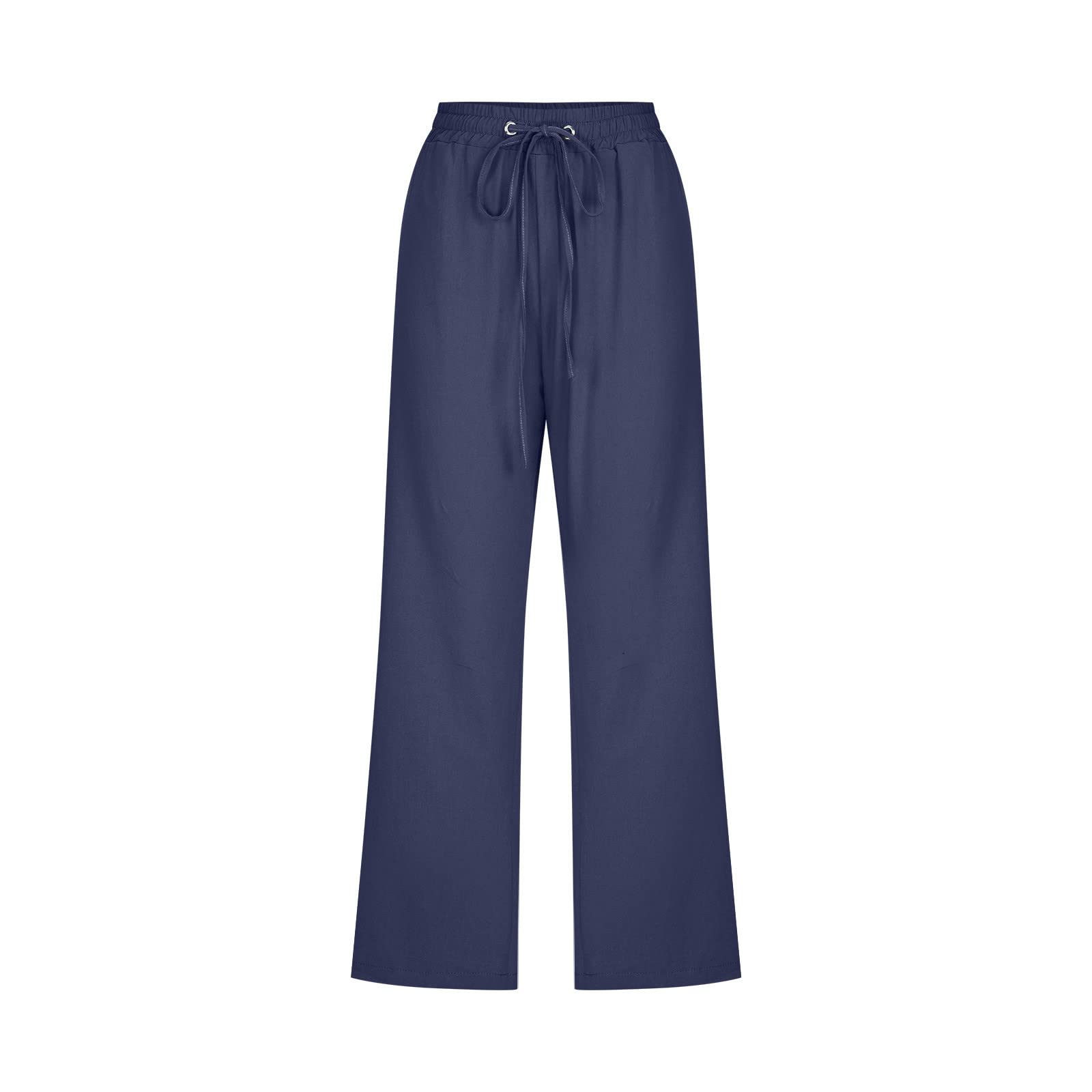 White Dress Pants for Women Capri Pants Casual 2023 Summer Drawstring Elastic High Waist Linen Pant Straight Wide Leg Cropped Trouser