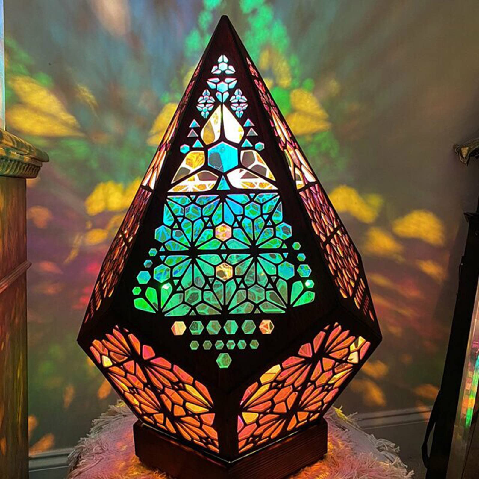 Colorful 3D Projection Hollow Lamp, Large Floor Lamp Led Colorful Diamond Lights, Bohemian Floor Decorative Lamp, Night Decorative LED Light for Living Room Home Decor Modern Floor Lamp