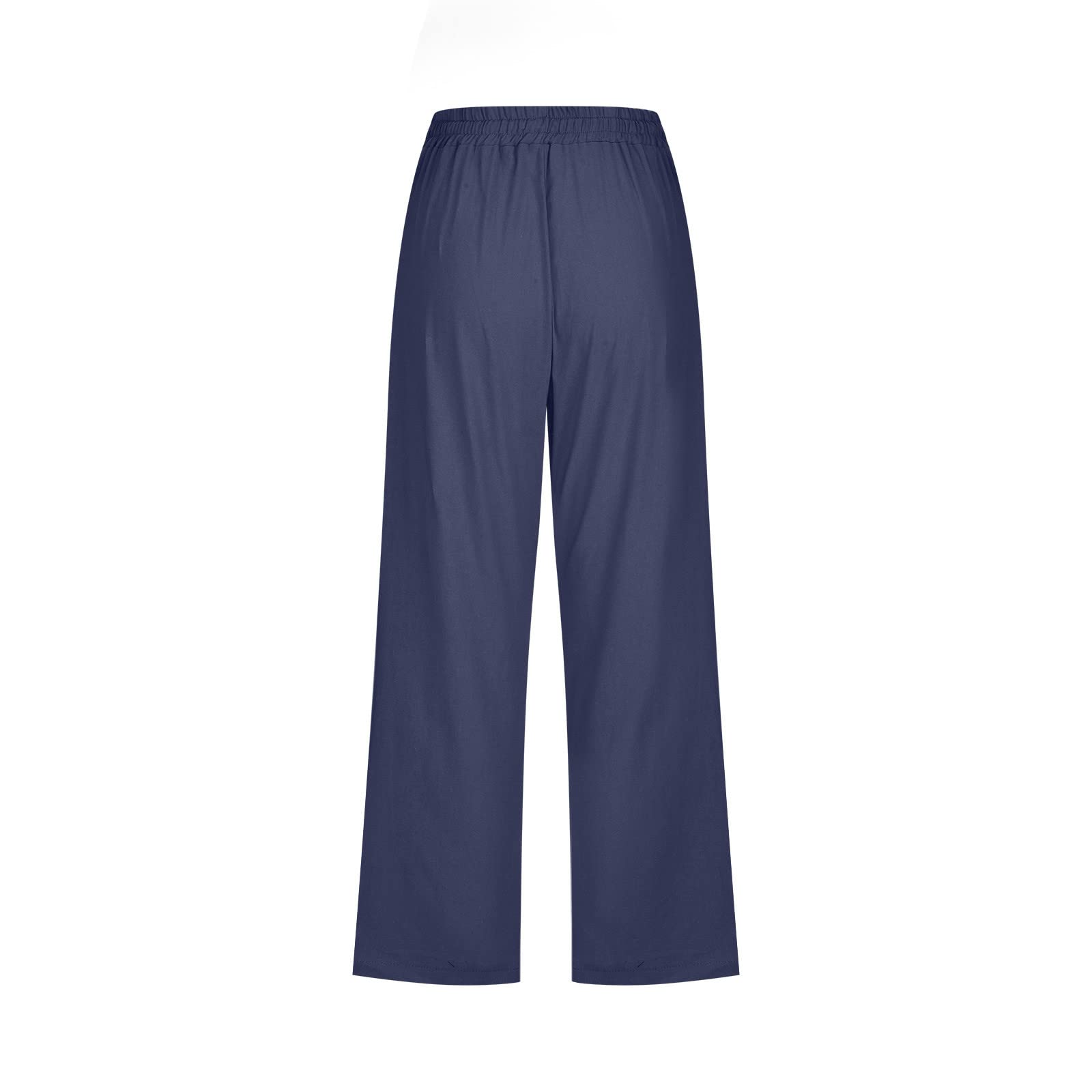 White Dress Pants for Women Capri Pants Casual 2023 Summer Drawstring Elastic High Waist Linen Pant Straight Wide Leg Cropped Trouser