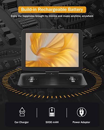 WONNIE 17.9’’ Large Portable DVD/CD Player with 6 Hrs 5000mAH Rechargeable Battery, 15.4‘’ Swivel Screen,1366x768 HD LCD TFT, Regions Free, Support USB/SD Card/ Sync TV , High Volume Speaker