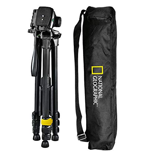 NATIONAL GEOGRAPHIC PhotoTripod Kit Large, with Carrying Bag, 3-Way Head, Quick Release, 4-Section Legs Lever Locks, Geared Centre Column,Load up 3kg, Aluminium, for Canon, Nikon, Sony, NGHP001