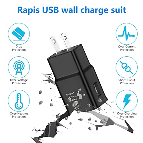 Adaptive Fast Charger Kit Compatible with Samsung Galaxy S7/S7 Edge S6 /S6 Edge/ Note5/4 S4/S3 S2 J7 J7V J5 J3 J3V J2/G3 G4 K20/ Moto E4 E5, USB Wall Charger and 5FT Micro USB Cable (2 Pack, Black)
