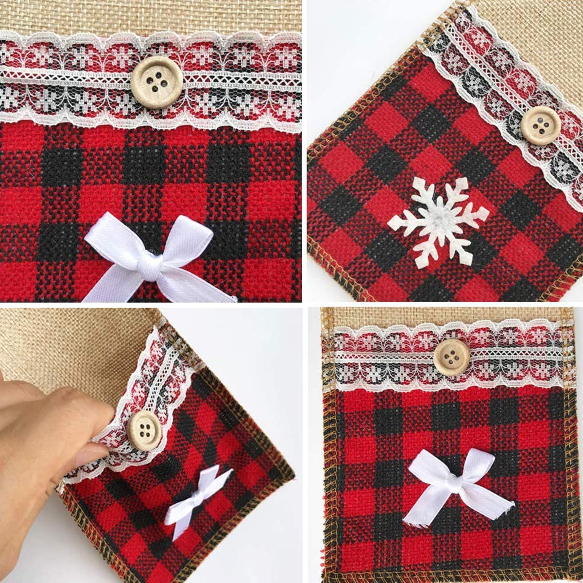 Vanteriam Natural Burlap Cutlery Holder Pouch Bags with Lace Trim, Knife and Fork Silverware Hold Bag, Christmas Utensil Holder Table Decoration for Christmas and Wedding Party 12 Pack