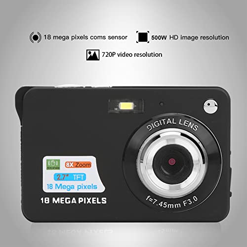 Vifemify 8X Zoom Card Digital Camera 5 MP 2.7in Display Maximum Support 32GB Memory Card Builtin Microphone Mini Digital Camera (Black)