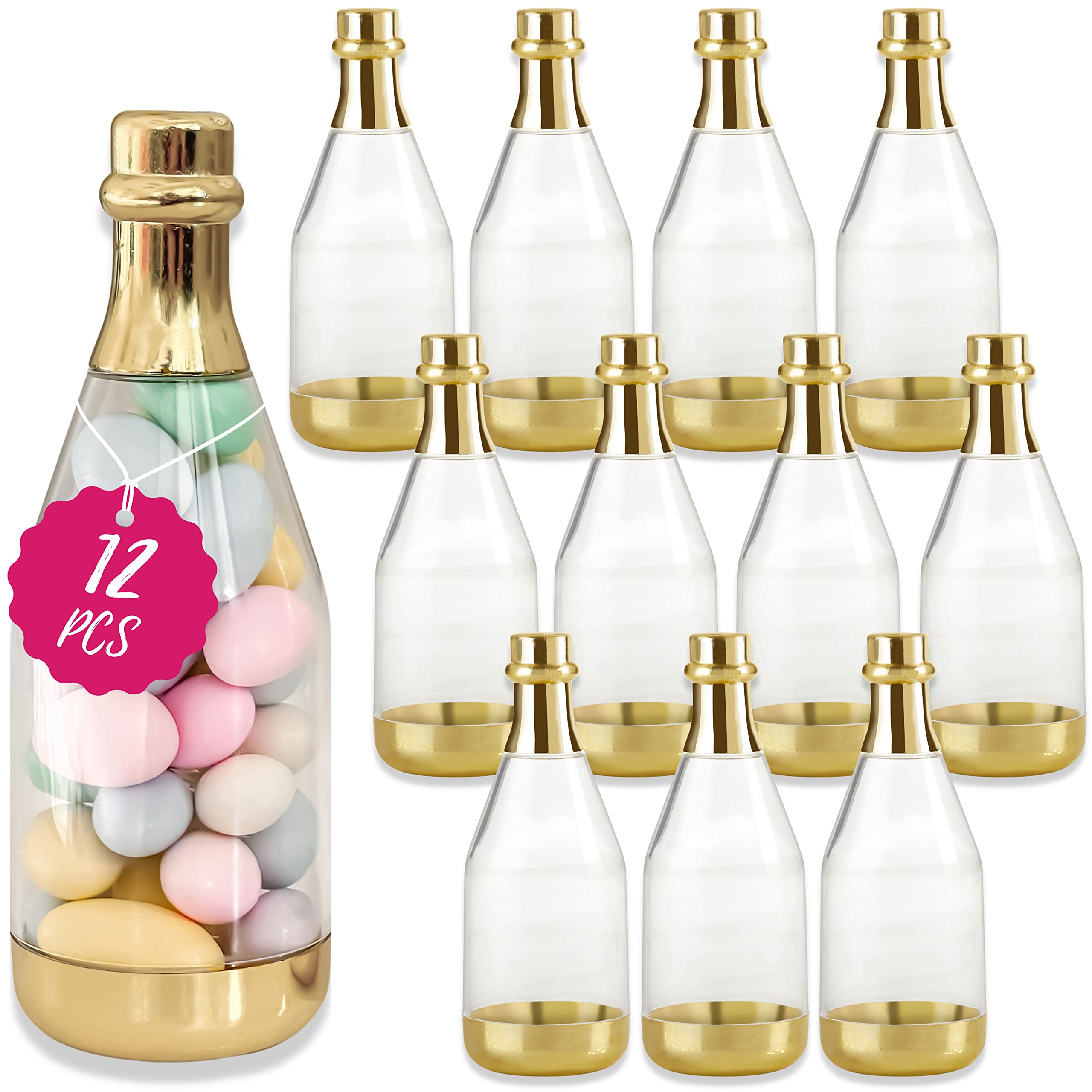 Kate Aspen Gold Metallic Mini Champagne Bottle Container (Set of 12) DIY Favor, Medium, Adult Party Favours