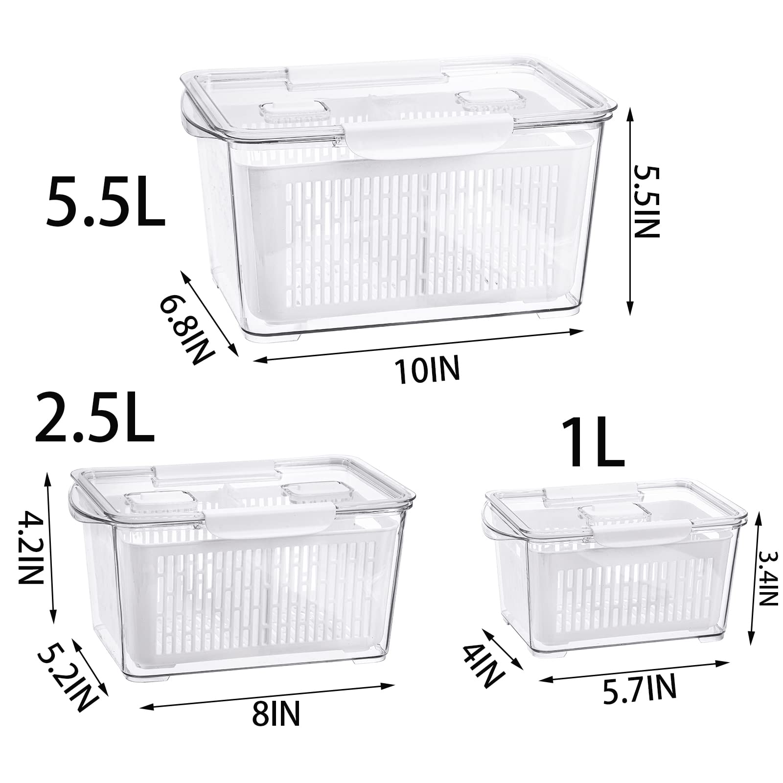 Cedilis 3 Pack Plastic Produce Saver Container, Vegetable Storage Containers for Refrigerator, Fruit Storage Organizer Bins with Divider, Fridge Container Box, White(Not Dishwasher Safe