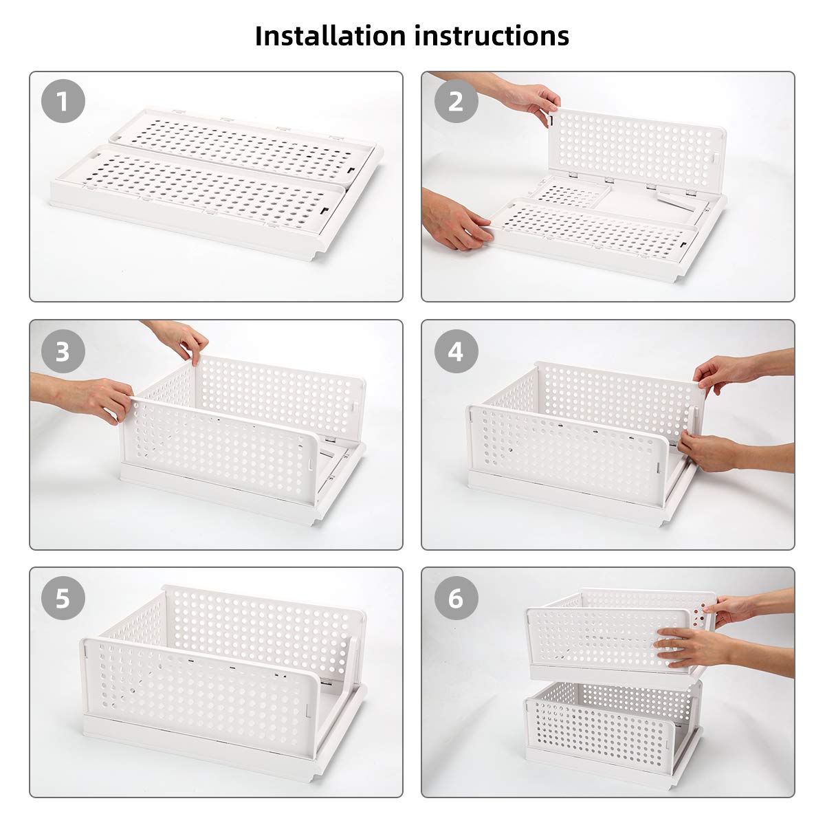jocabo Folding Wardrobe Storage Box 4-Pack Plastic Drawer Organizer Stackable Shelf Baskets Cloth Closet Containers Bin Cubes,Home Office Bedroom Laundry Fold Pull Out Dividers for Clothes,Toys White