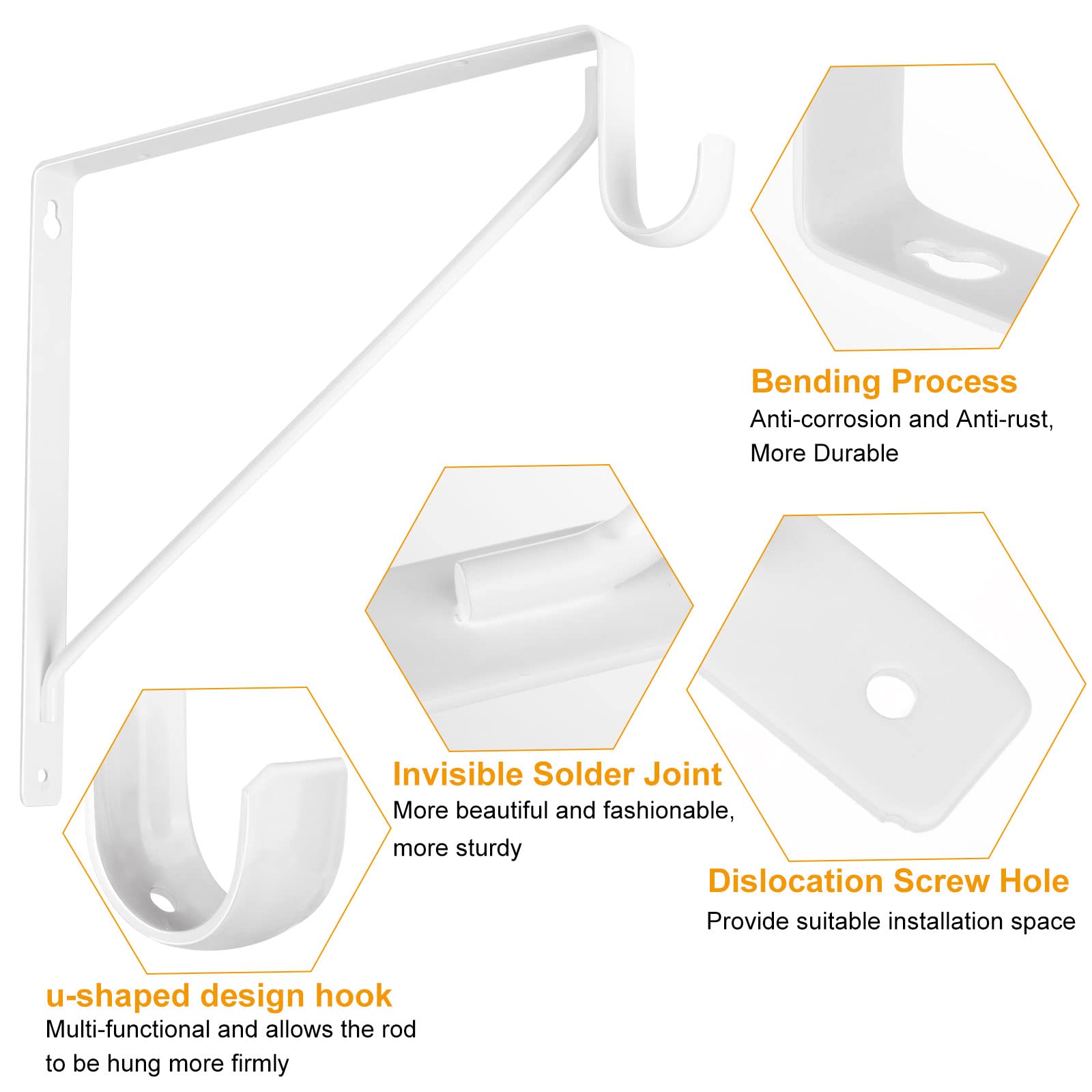2 Pack Heavy Duty Closet Rod Brackets Holder 11 x 11 x 1 Inch, White Closet Rod Support Bracket Steel Closet Rod Holders for Hanging Clothes, Wall Mounted Shelf and Rod Support Brackets with Screws
