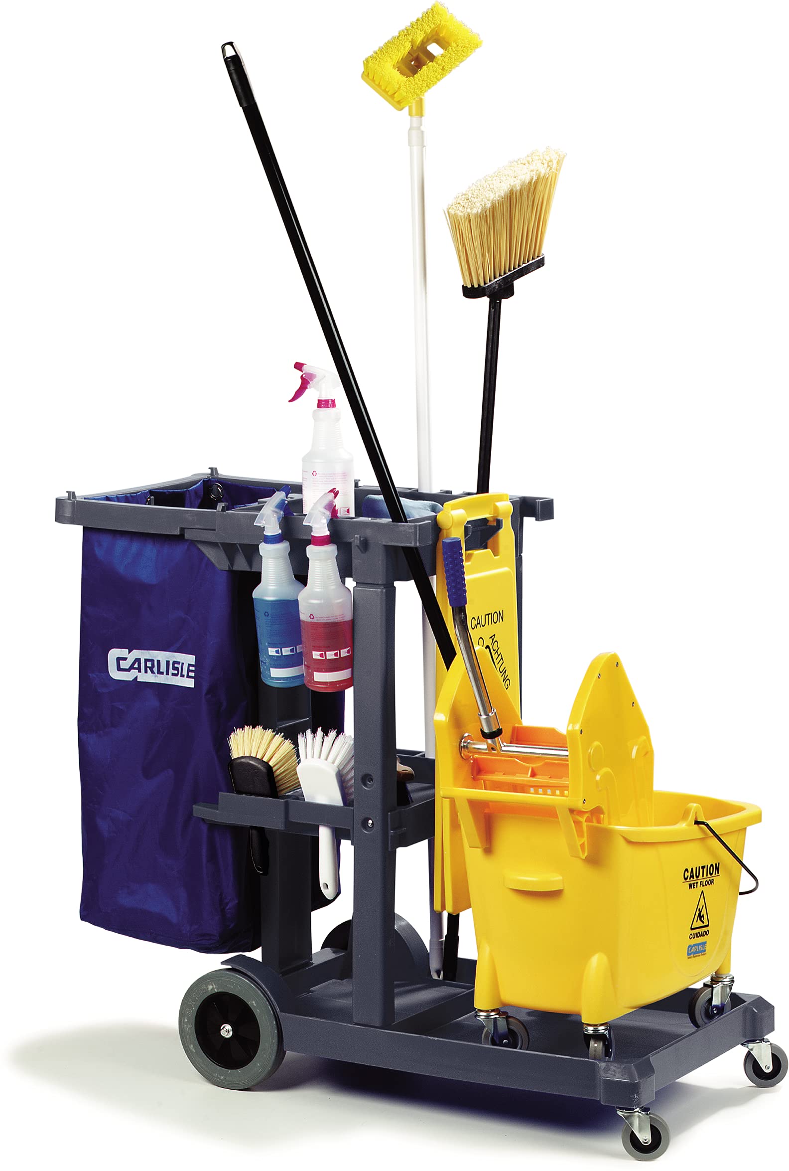 Carlisle FoodService Products Plastic Short Platform Janitorial Cart, 300 lbs Capacity, 45" x 19" x 39", Gray