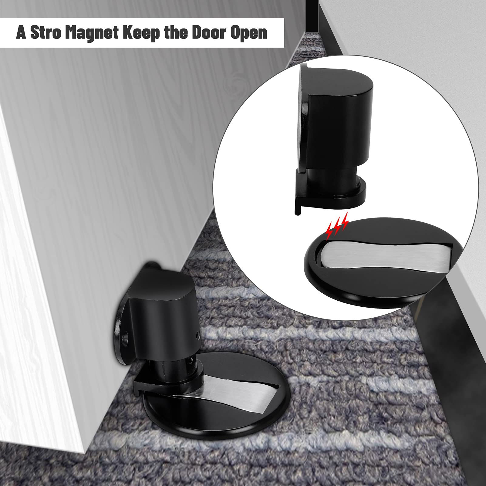 Magnetic Door Stop,Adjustable Door Stop,Invisible Magnetic Door Stop,with 2sets Adhesive No Drilling,for Heavy Duty Home Office Door (Black 2)