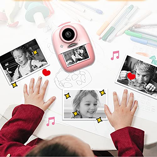Damian-Sewing Kids Instant Print Camera Kids Camera with 2”HD Large Screen, Zero Ink Digital Camera with Thermal Printing Paper and Cartoon Stickers, Children Toy Camera (Color : Pink)