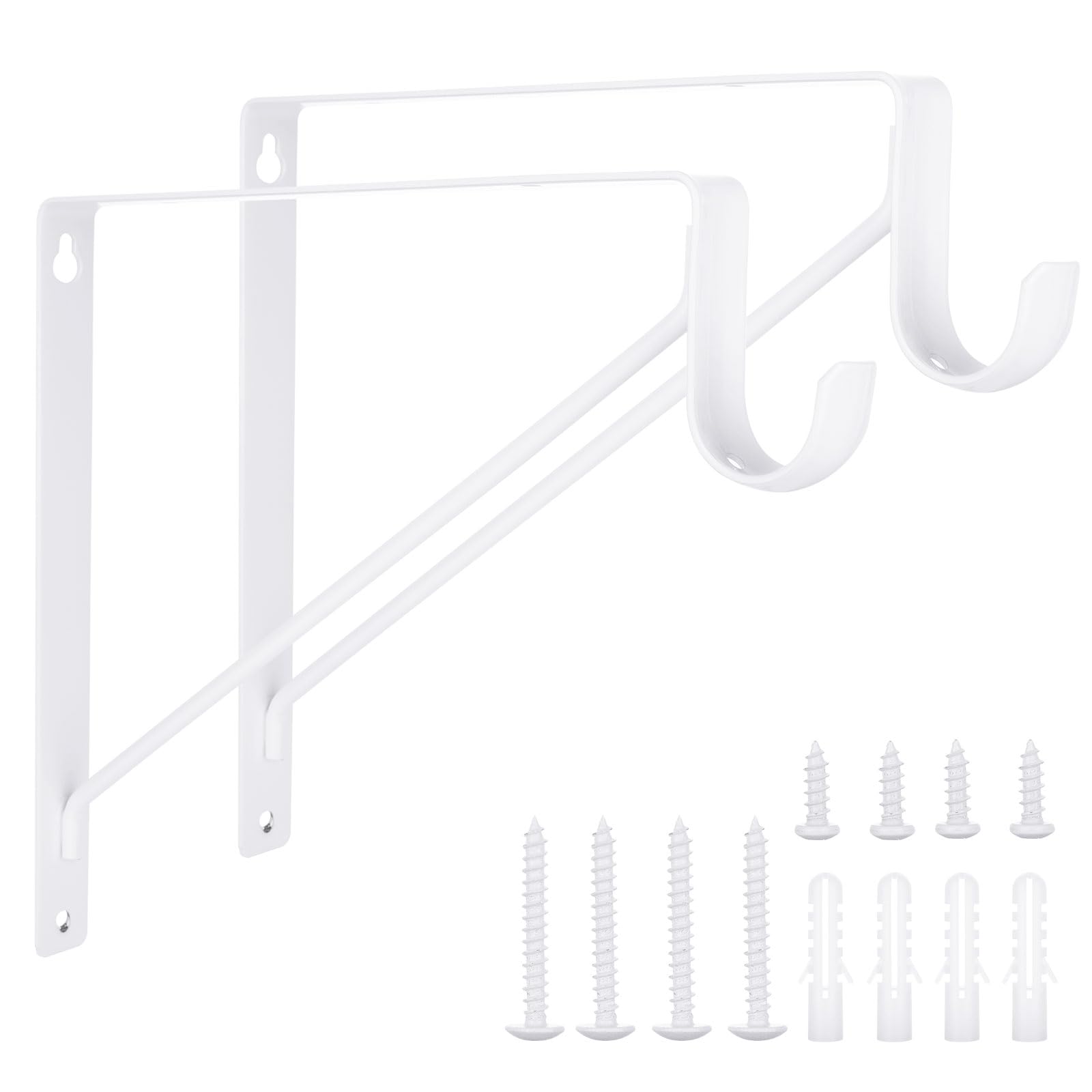 2 Pack Heavy Duty Closet Rod Brackets Holder 11 x 11 x 1 Inch, White Closet Rod Support Bracket Steel Closet Rod Holders for Hanging Clothes, Wall Mounted Shelf and Rod Support Brackets with Screws